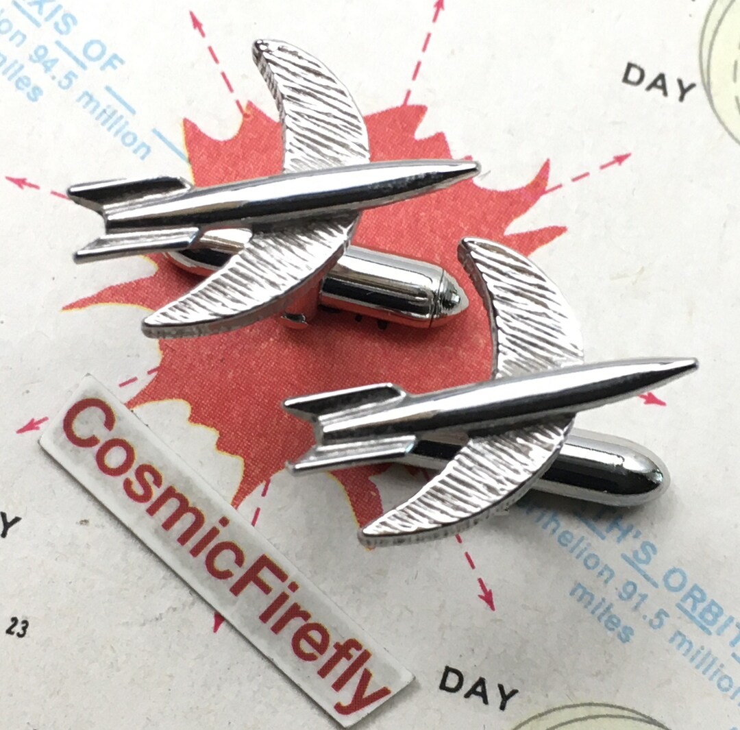 1950's Vintage Space Rocket to the Moon Cufflinks Atomic Jet Age Rare ...