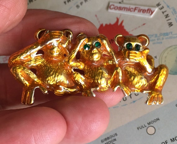 Small Vintage See No Evil Monkey Pin Brooch Costume J… - Gem