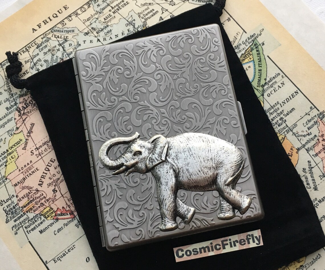 Large Elephant Cigarette Case Antiqued Silver Metal Elephant | Etsy