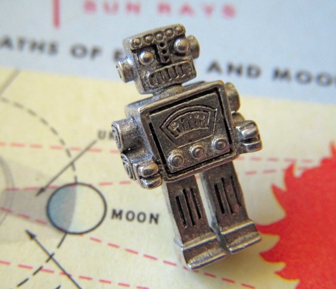 Robot Tie Tack Silver Plated Men's Accessories & Gifts | Etsy