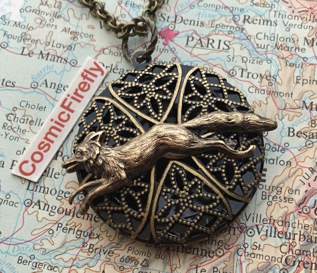 New Round Antiqued Brass Fox Locket Necklace Gothic Victorian Vintage ...
