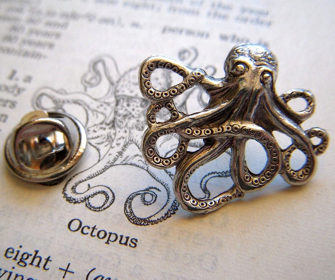 Tiny Octopus Tie Tack Lapel Pin Small Silver Plated Gothic Victorian ...