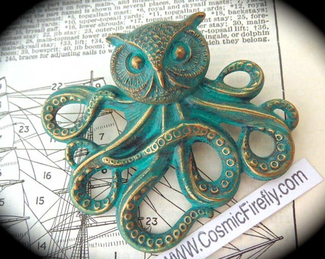 OWLCTOPUS Pin Rustic Green Owl Octopus Brooch Half Owl Half - Etsy