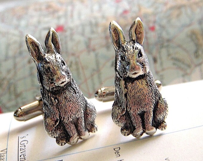 Rabbit Cufflinks - Silver Plated Metal Bunny Cuff Links - Exclusive ...