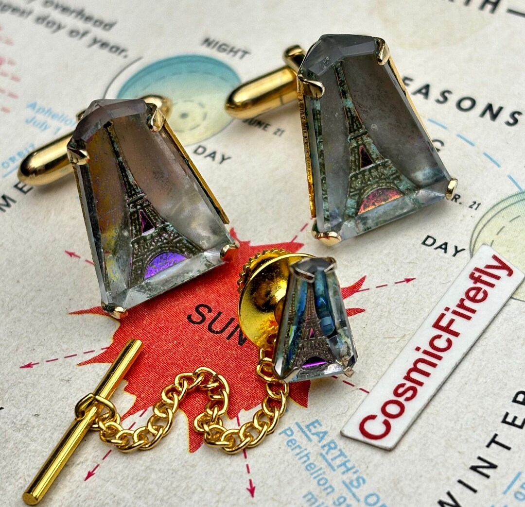 1950's Vintage Eiffel Tower Cufflinks Intaglio Glass French Steampunk ...