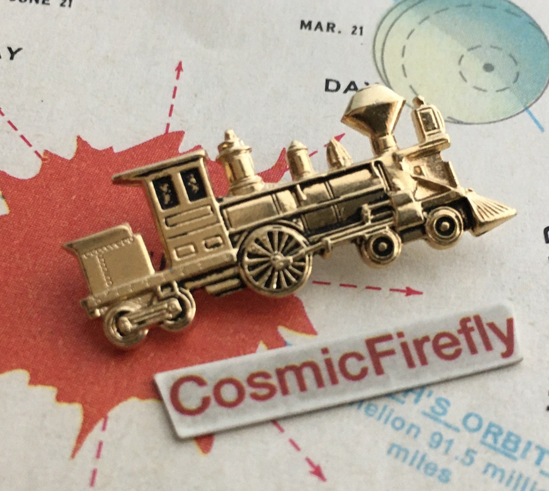 Tiny Vintage Brass Steam Train Lapel Pin Wild West Steampunk Brooch ...