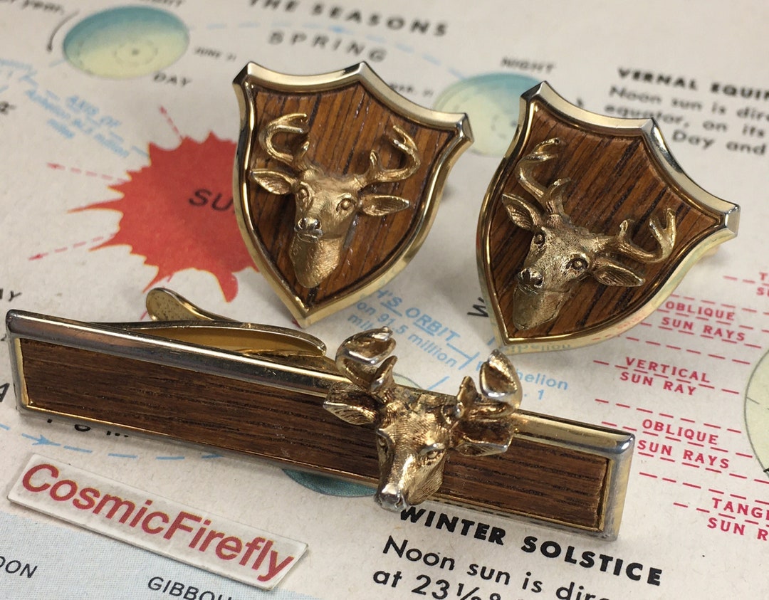 1950's Dad Mid Century Vintage Stag Cufflinks & Tie Bar HICKOK Made in ...