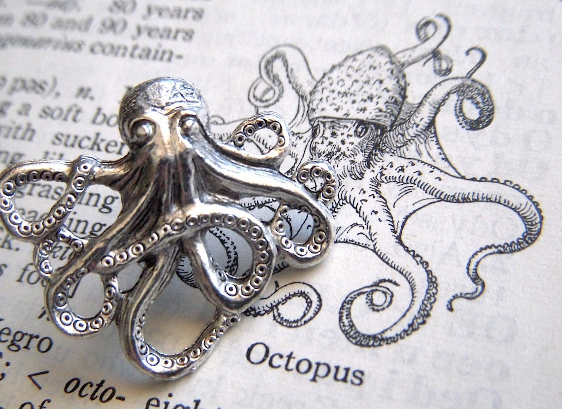 Small Octopus Tie Tack Lapel Pin Rustic Silver Plated Gothic - Etsy