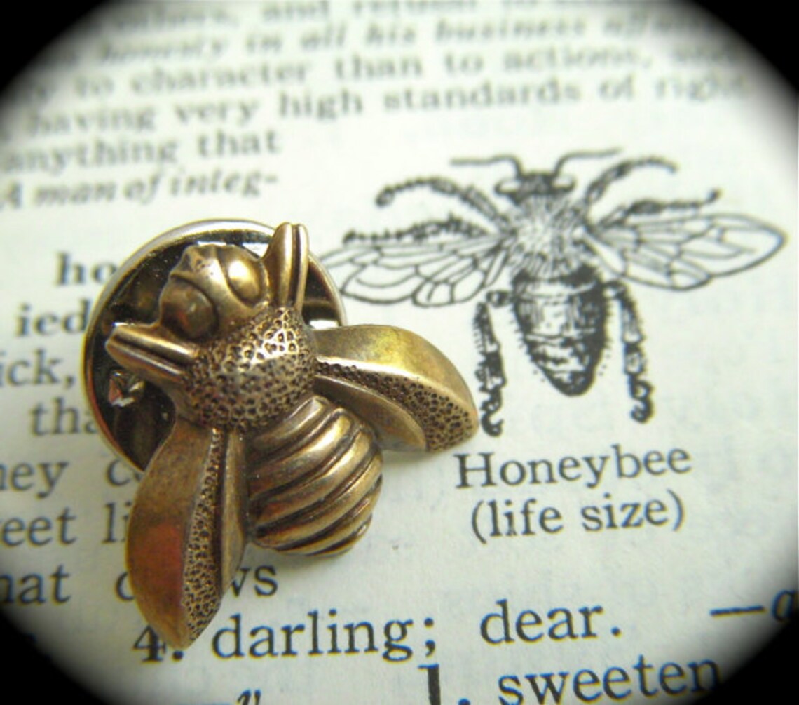 Tiny Bee Pin Tie Tack Small Antiqued Brass Vintage Style - Etsy