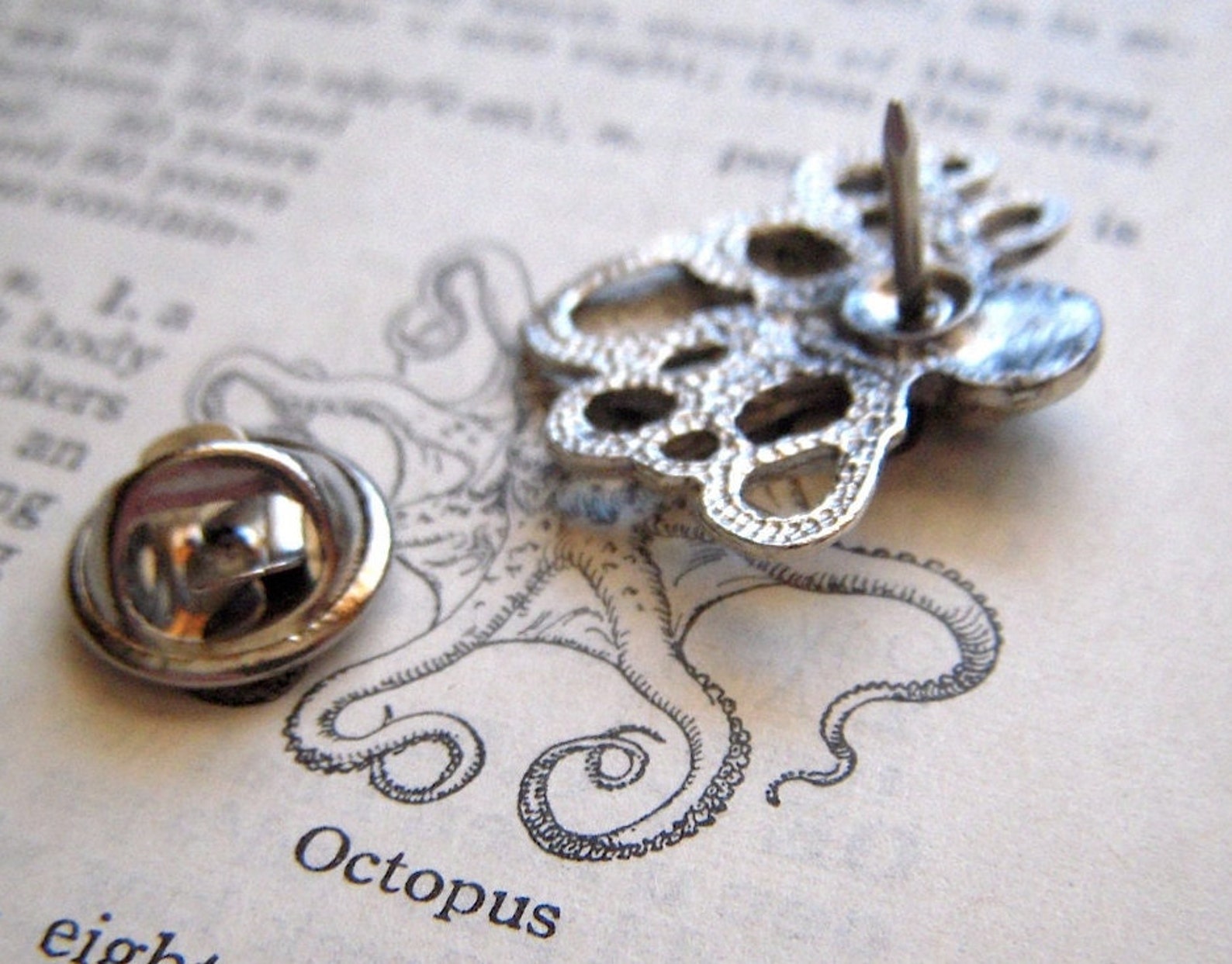 Small Octopus Tie Tack Lapel Pin Rustic Silver Plated Gothic - Etsy