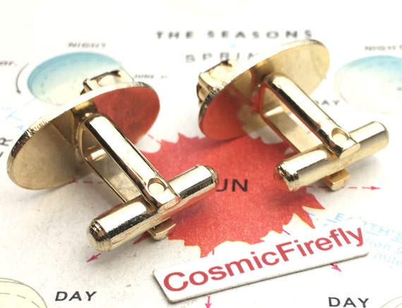 1940's Vintage Red Jewel Cufflinks Oval Brass Mid Cen… - Gem
