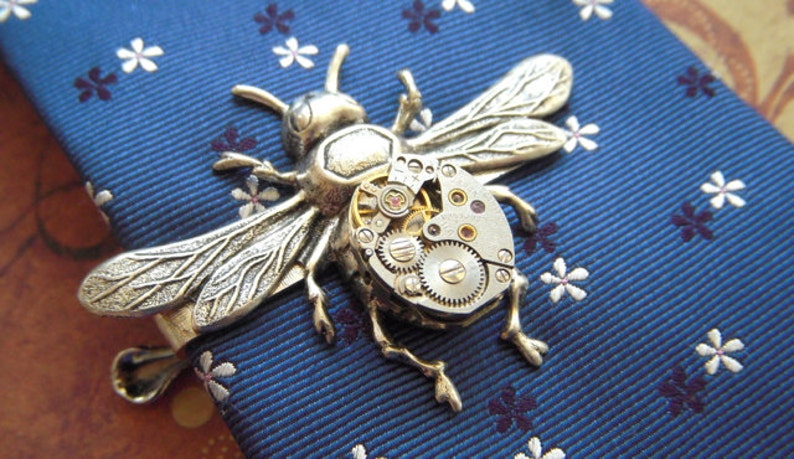 Steampunk Bee Tie Bar Clip Upcycled Vintage Watch Movement - Etsy UK