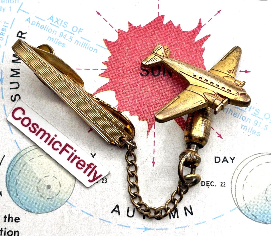 1940's Vintage Airplane Tie Clip Chain DC3 Plane Tie Bar Clip HICKOK ...