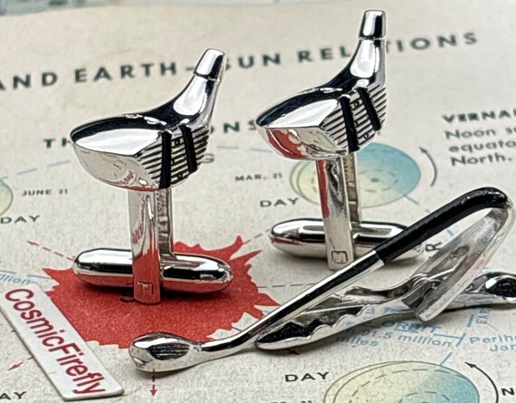 1950's Mid Century Vintage Golf Club Cufflinks Tie Ba… - Gem