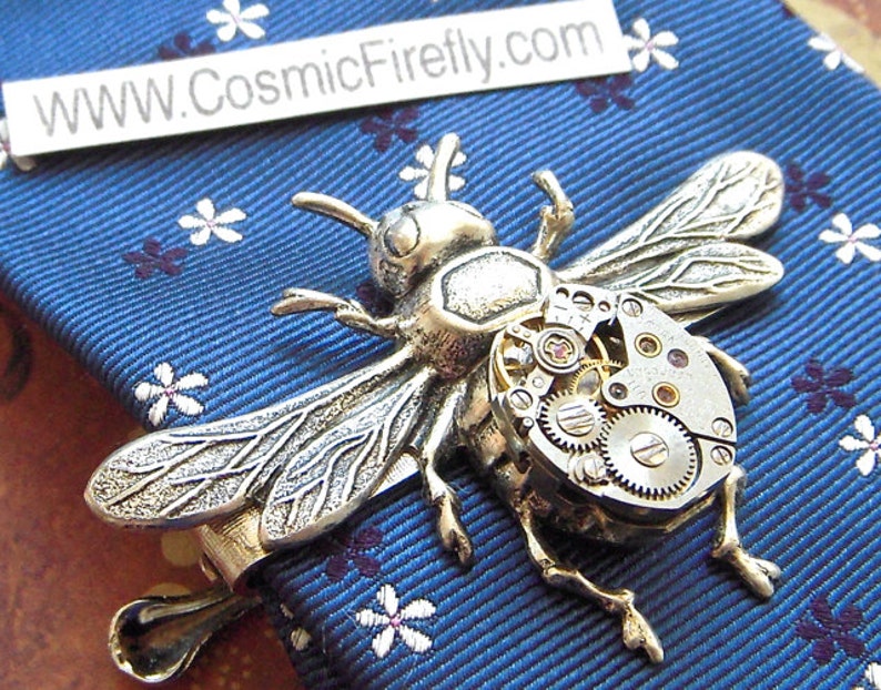 Steampunk Bee Tie Bar Clip Upcycled Vintage Watch Movement - Etsy UK