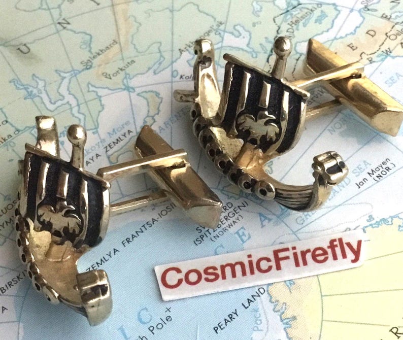 1950's Mid Century Vintage Viking Ship Cufflinks BLACK Sail Rare ...