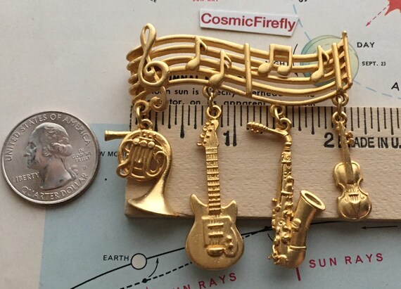 Vintage Music Pin Brooch Musical Instruments Costume … - Gem