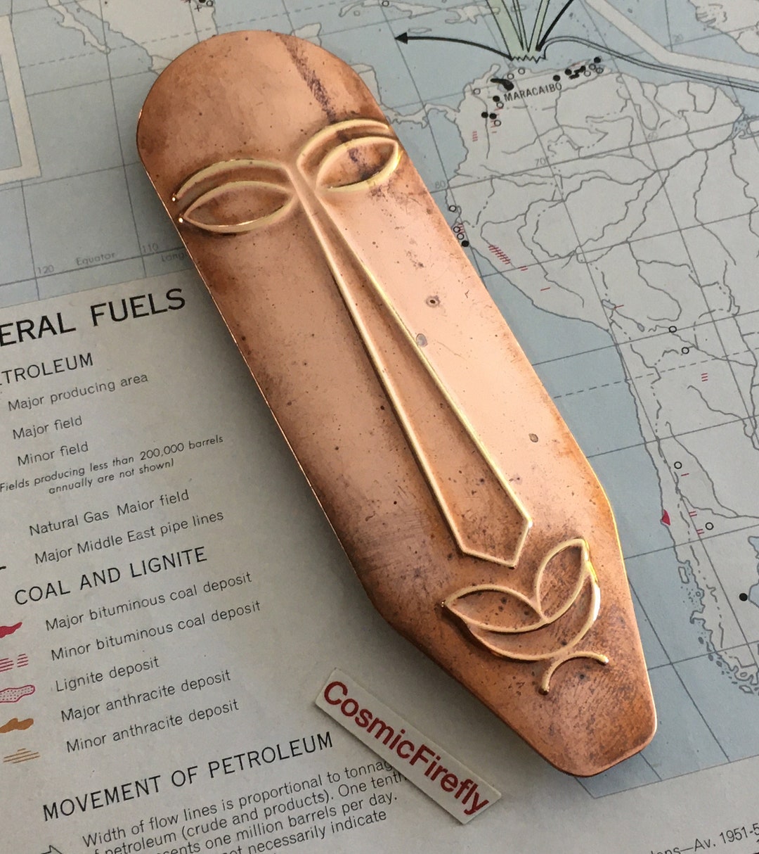 LARGE Vintage 1950's Tribal Tiki Mask Booch Art Pin Costume Jewelry Big ...