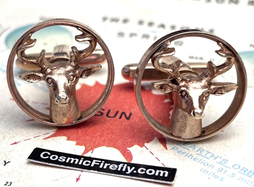 1950's Vintage Stag Cufflinks Mid Century MCM Deer Head Antlers HICKOK ...