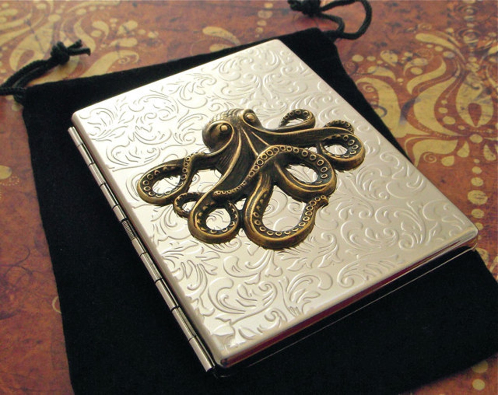Octopus Cigarette Case Chrome Silver Case Large Brass Octopus | Etsy