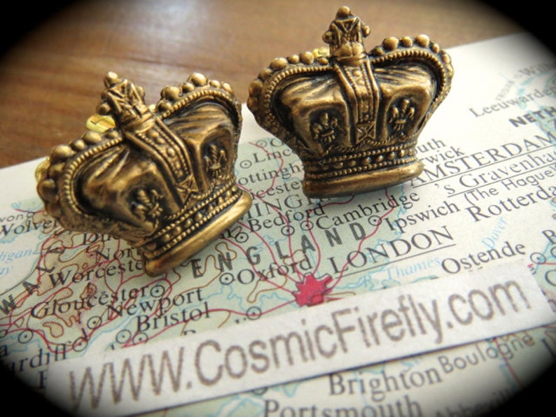 Royal Crown Cufflinks Antiqued Brass Cufflinks Vintage | Etsy