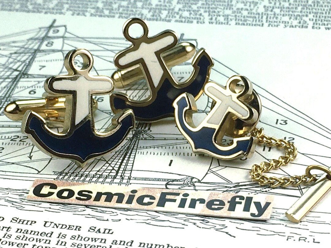 1950's Vintage Nautical Ship's Anchor Cufflinks & Tie Tack Love Boat - Etsy