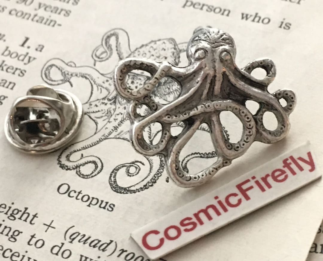 Small Octopus Tie Tack Lapel Pin Rustic Silver Plated Gothic Victorian ...