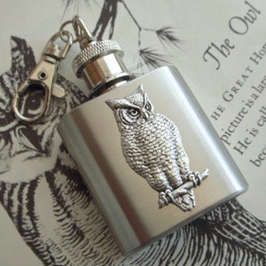 Mini Flask Keychain Silver Owl on 1 Oz Miniature Size Owl | Etsy