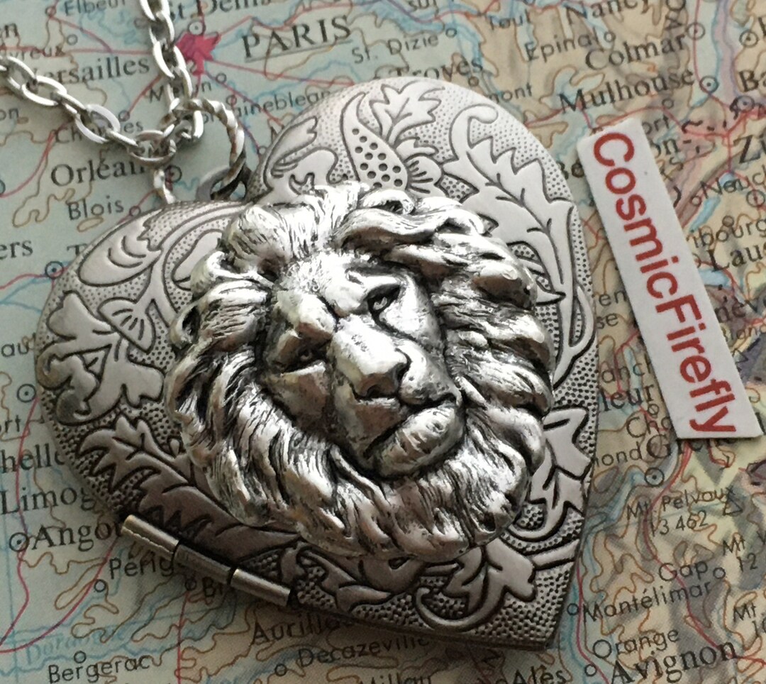 BIG Lion Heart Locket Necklace Antiqued Silver Plated Rustic - Etsy