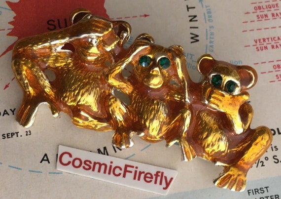 Small Vintage See No Evil Monkey Pin Brooch Costume J… - Gem