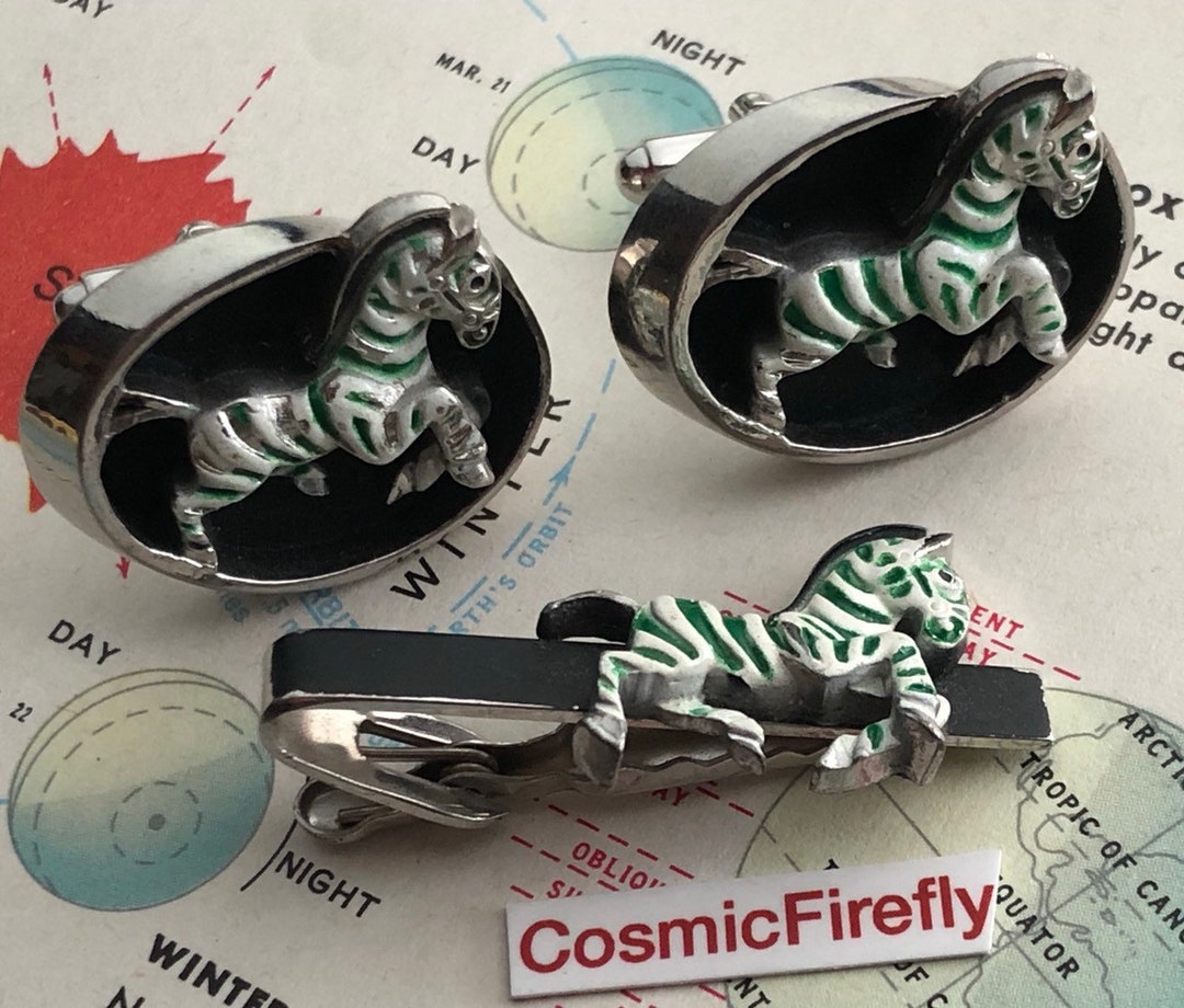 Vintage 1950's Mint Green Zebra Cufflinks & Figural Tie Bar MCM ...