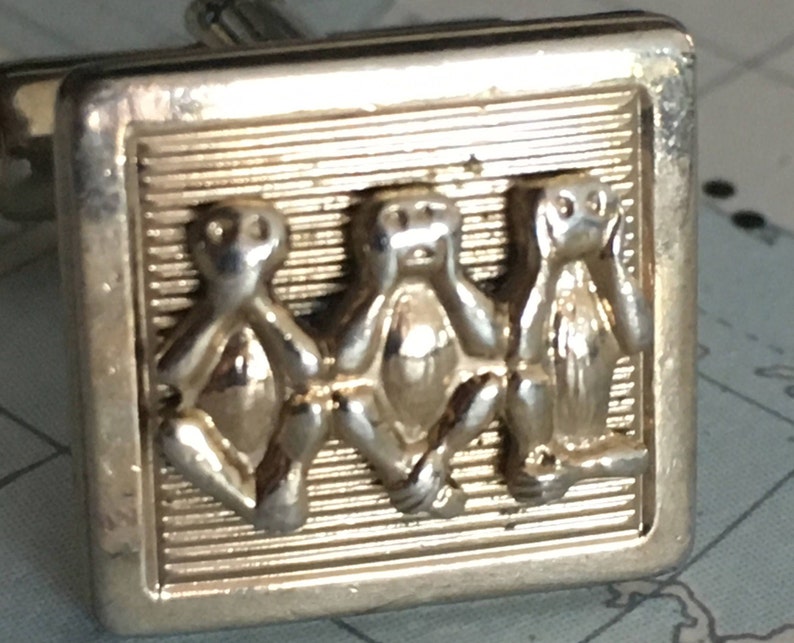 Brass Monkeys Cufflinks Speak No Evil See No Evil Hear No Evil 1950's ...