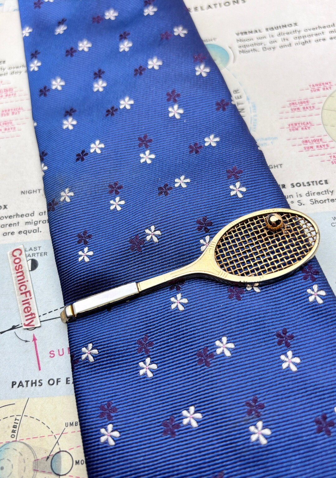 1950's Vintage Tennis Racquet Tie Bar Clip Pearl Handle Mid Century ...