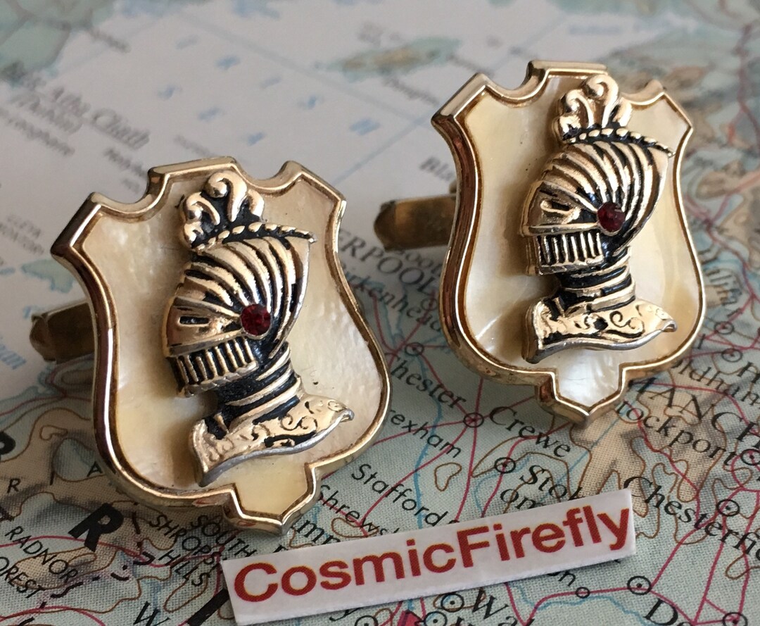 1950's Vintage Knight Cufflinks Shield Shape Mother of Pearl Oyster ...