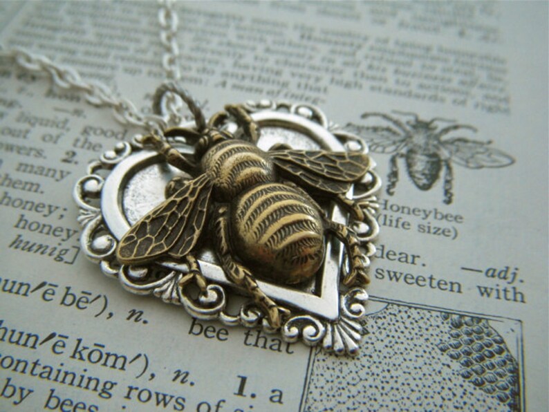 Bee Heart Necklace Gothic Victorian Mixed Metals Lightweight | Etsy