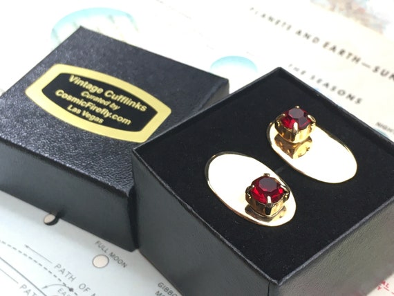 1940's Vintage Red Jewel Cufflinks Oval Brass Mid Cen… - Gem