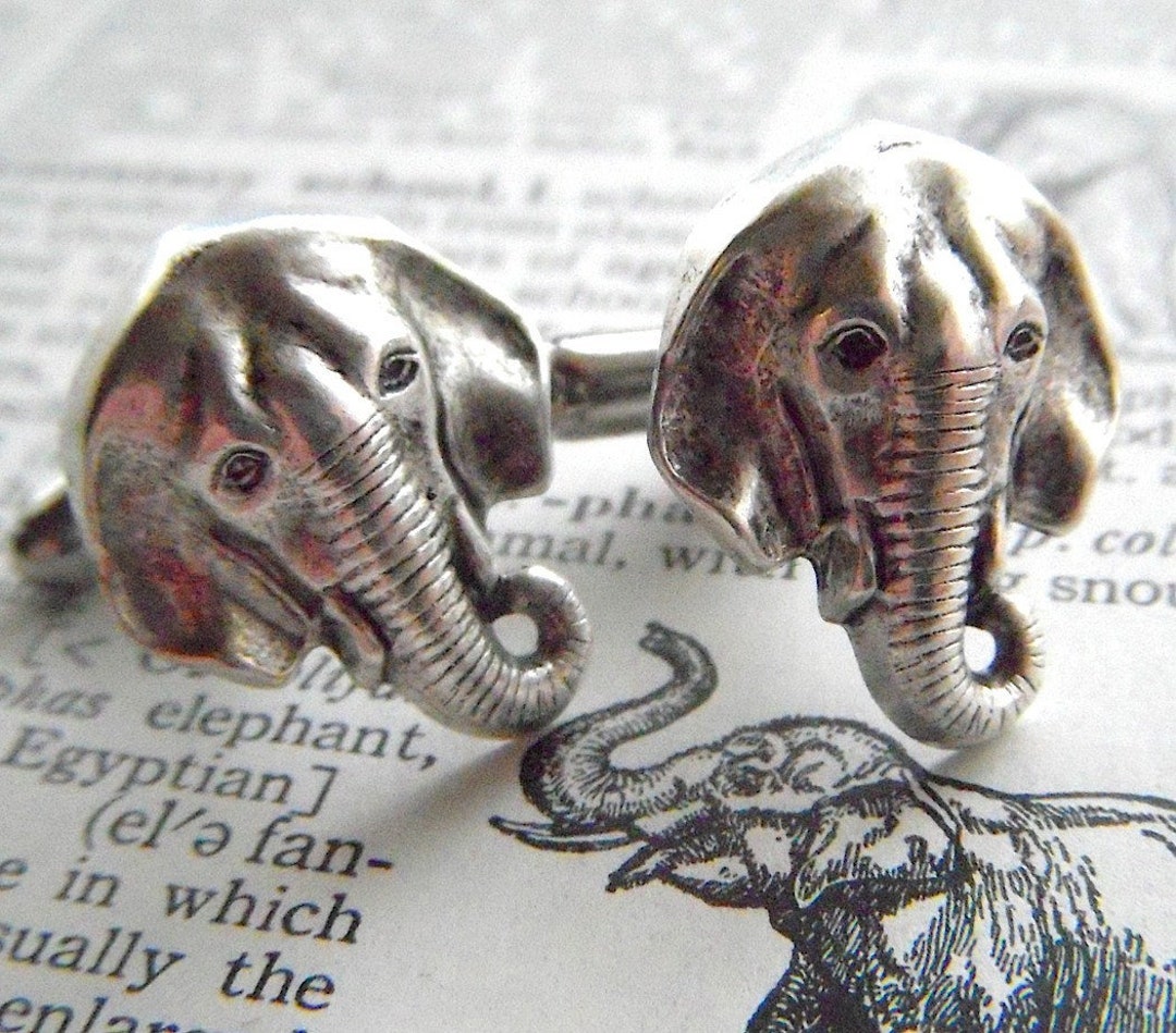 Elephant Cufflinks Silver Plated Metal Vintage Inspired Style Antiqued ...
