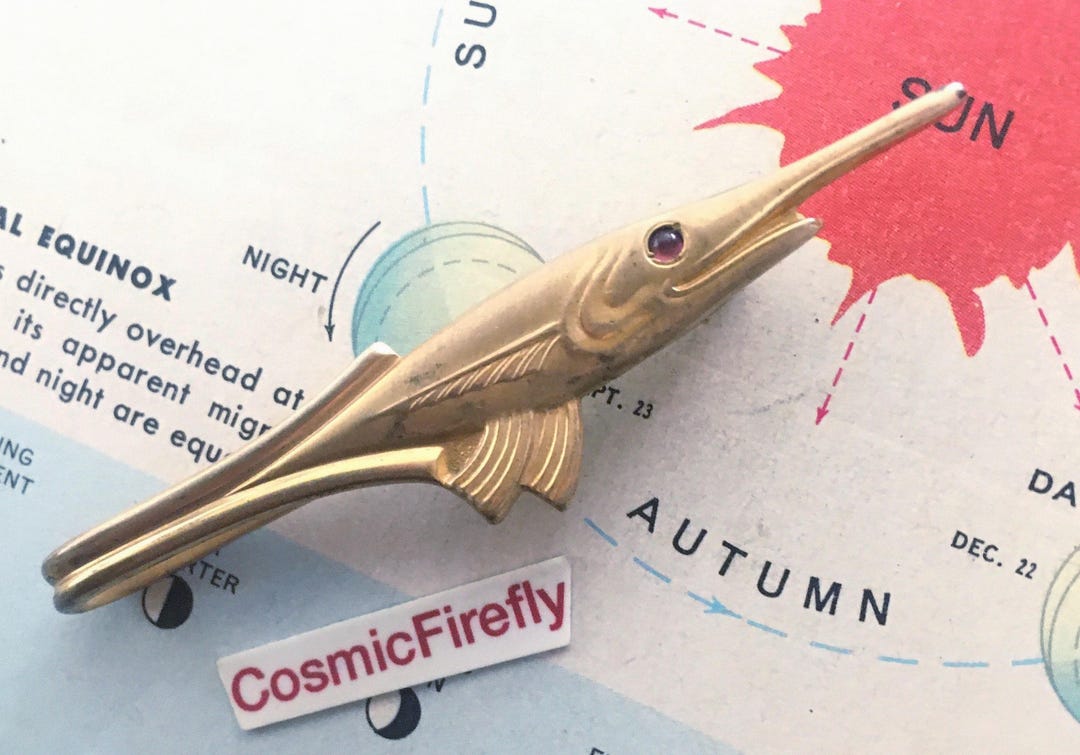 1940's Mid Century Vintage Swordfish Tie Bar Clip Marlin Ocean Fishing ...