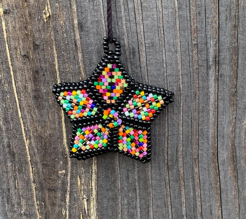 Small Handmade Beaded Star Ornament in Multicolors With a Black Accent ...