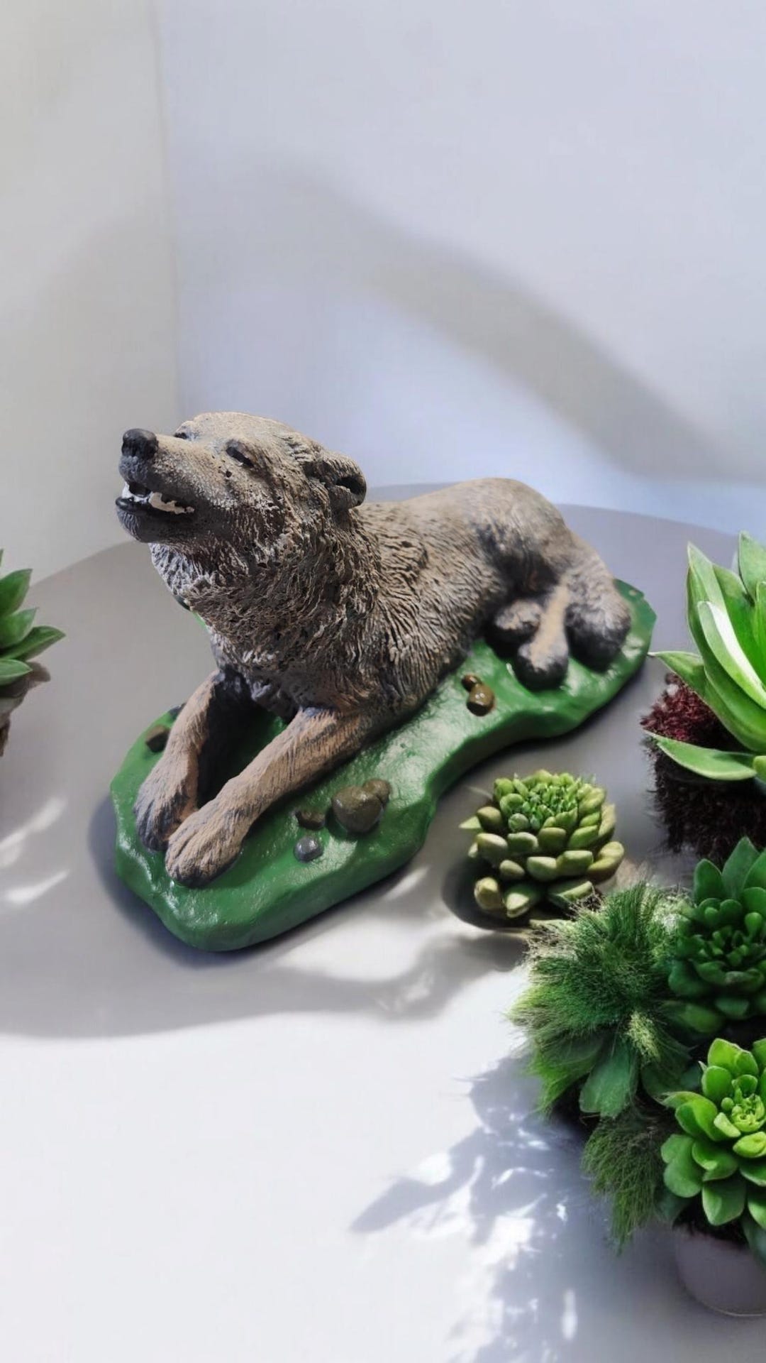 Concrete Laying Howling Wolf Statue - Etsy