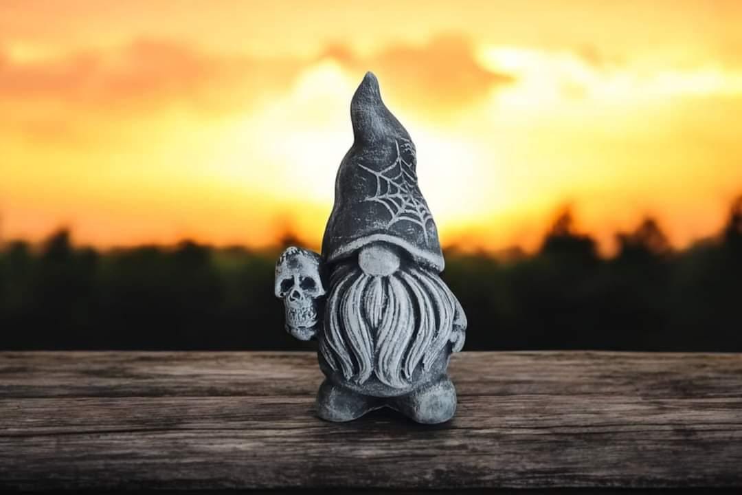 Handmade Cement Halloween Gnome: Skull Decor - Etsy
