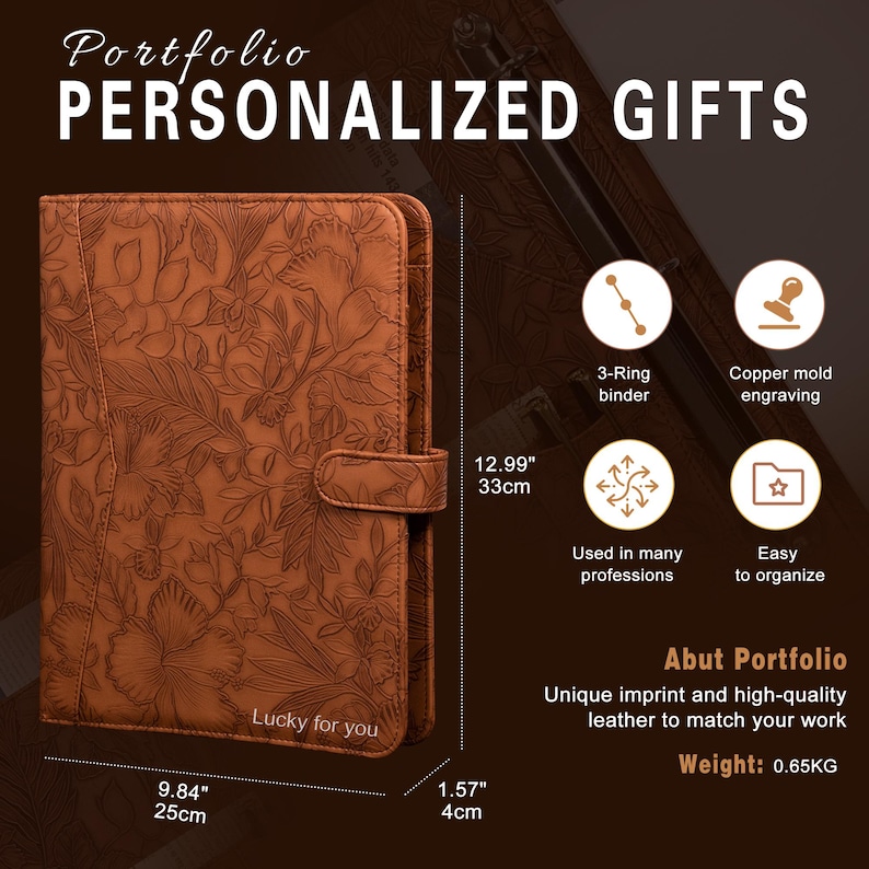 Personalized Embossed Leather Padfolio,3-ring Binder Portfolio Cover ...