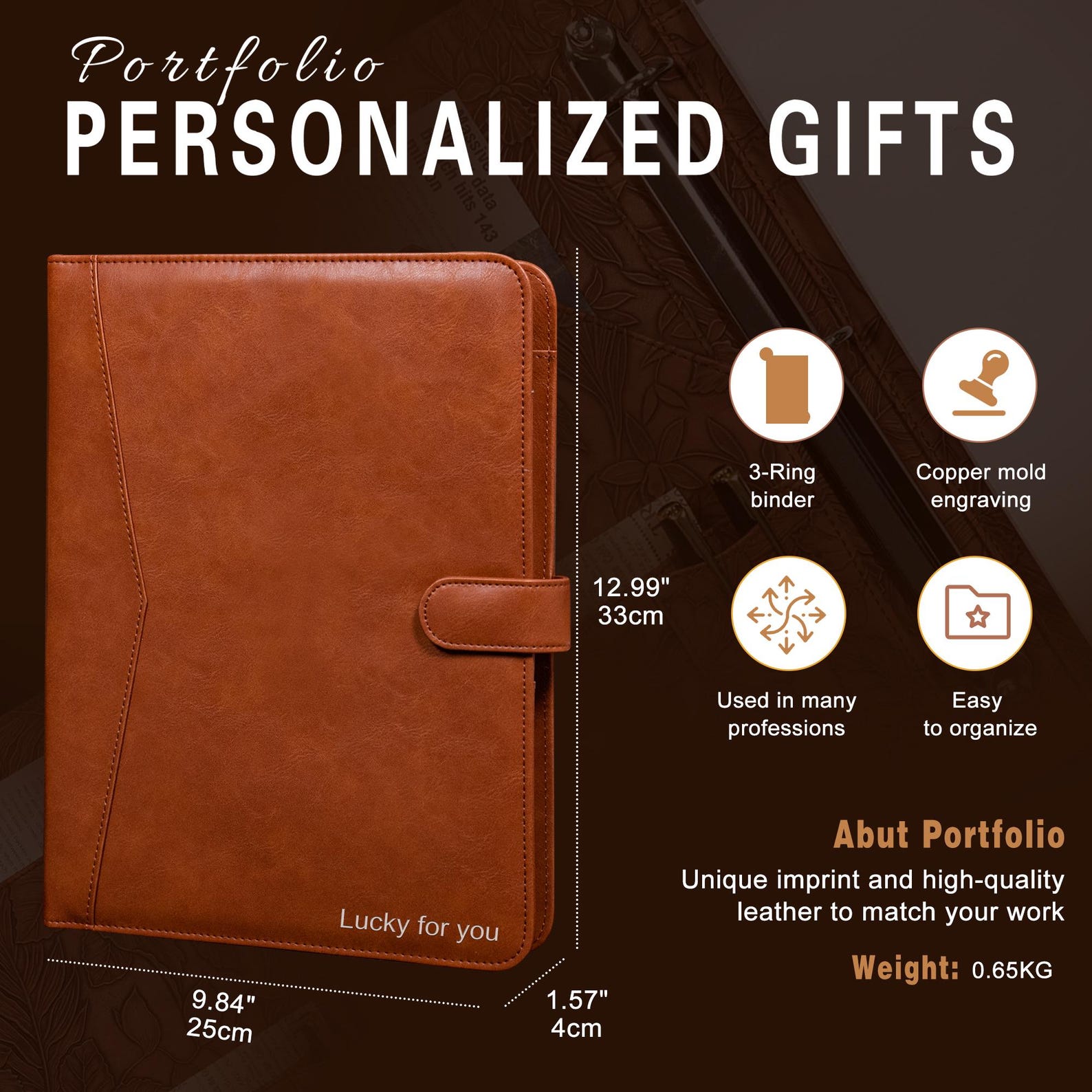 3-ring Binder Padfolio, Personalized Retro Brown Leather Portfolio ...