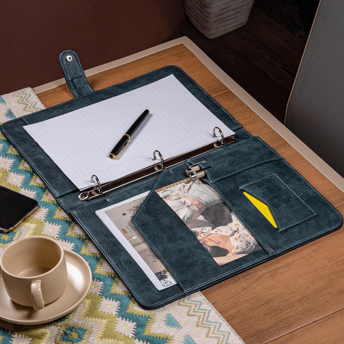 3-ring Binder Portfolio, Personalized Retro Blue Leather Padfolio, A4 ...