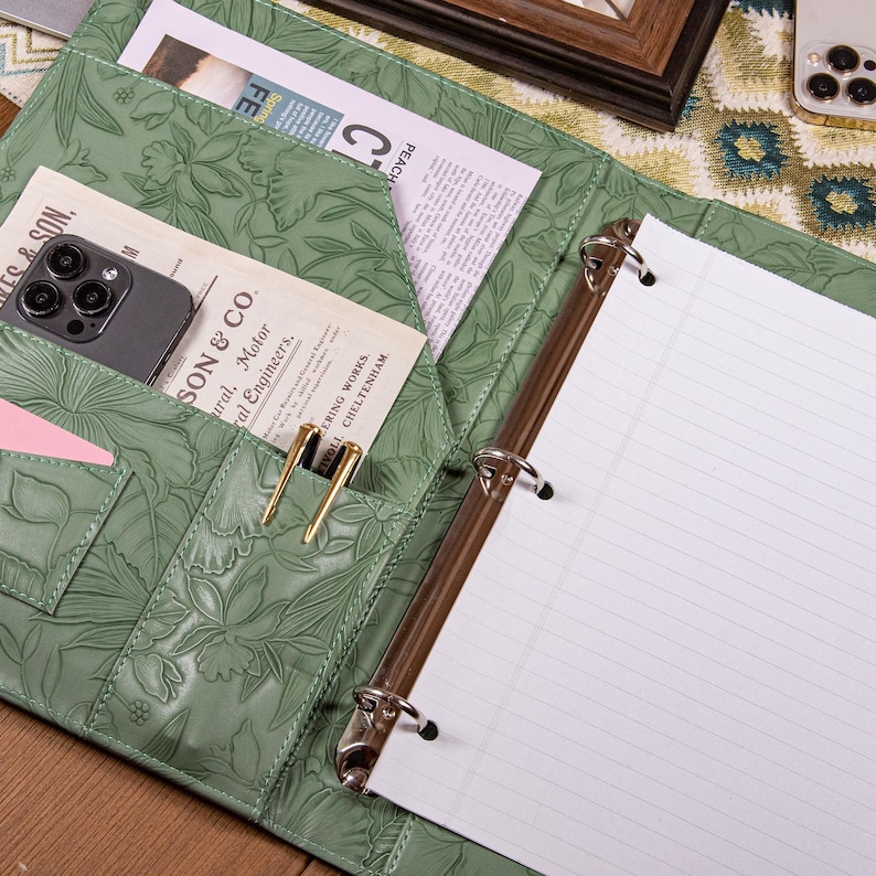 3-ring Binder Portfolio, Personalized Embossed Leather Padfolio, Women ...