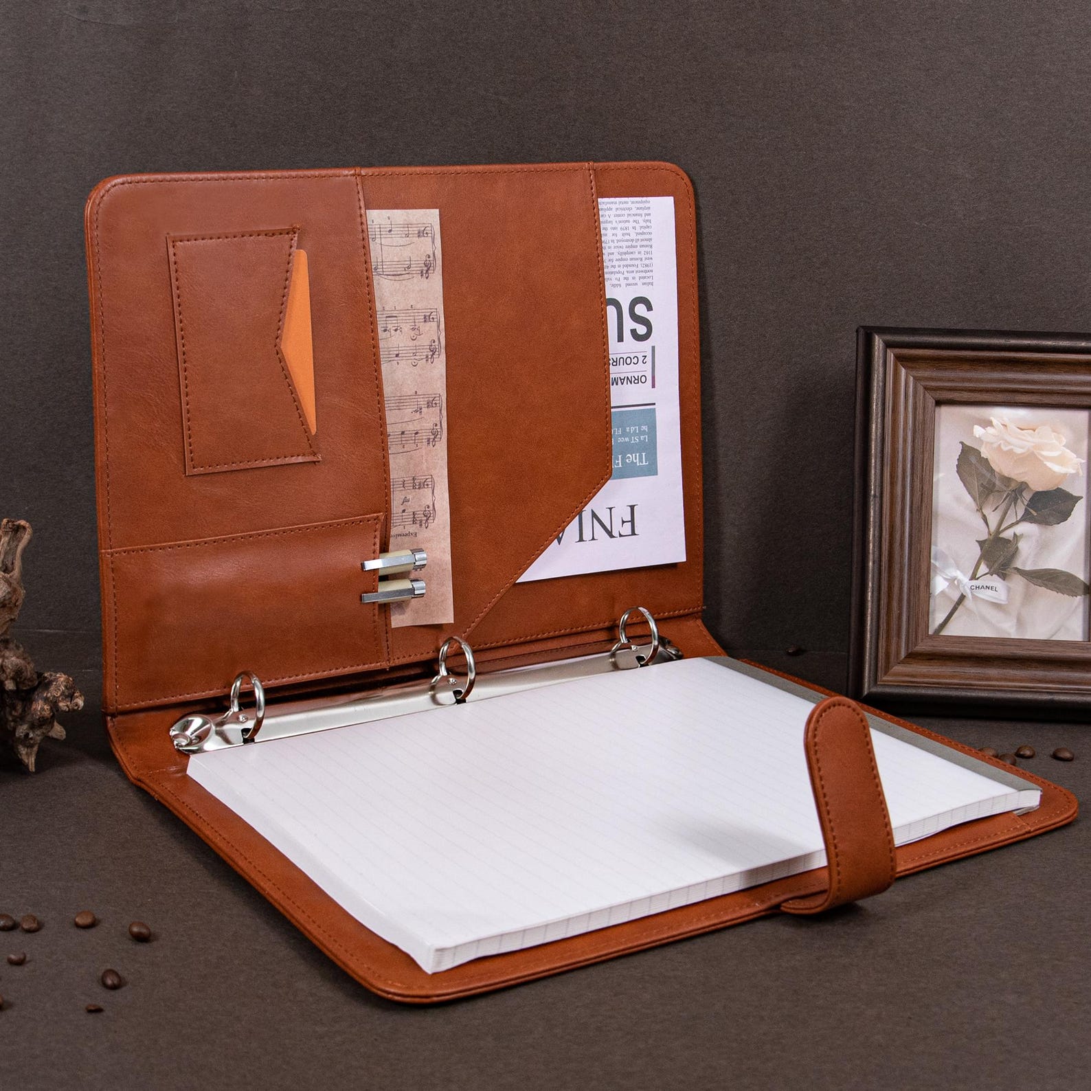 3-ring Binder Padfolio, Personalized Retro Brown Leather Portfolio ...