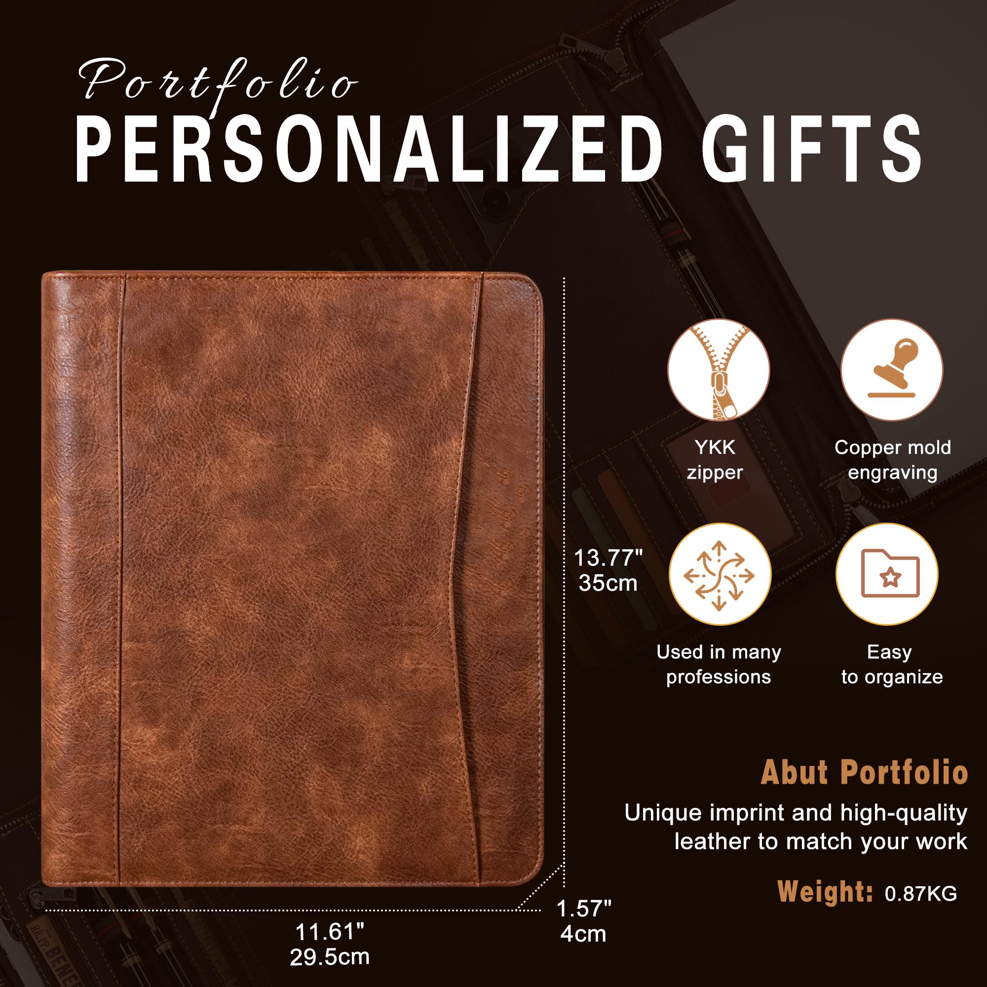 Personalized Brown Vintage Leather Portfolio, Custom Refillable ...