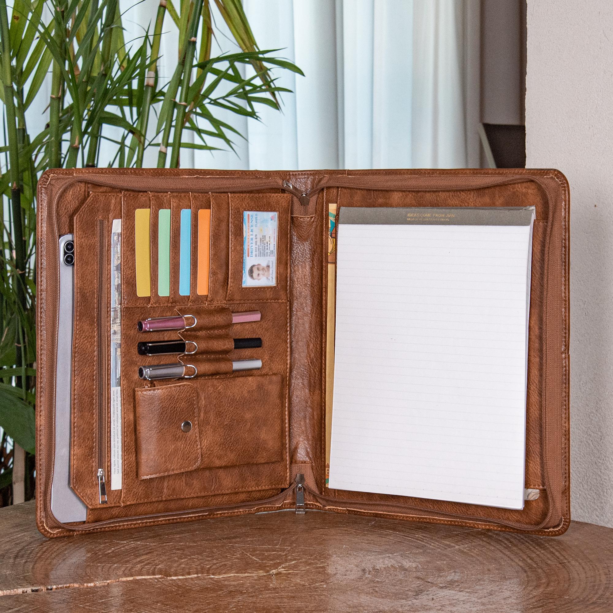 Personalized Brown Vintage Leather Portfolio, Custom Refillable ...