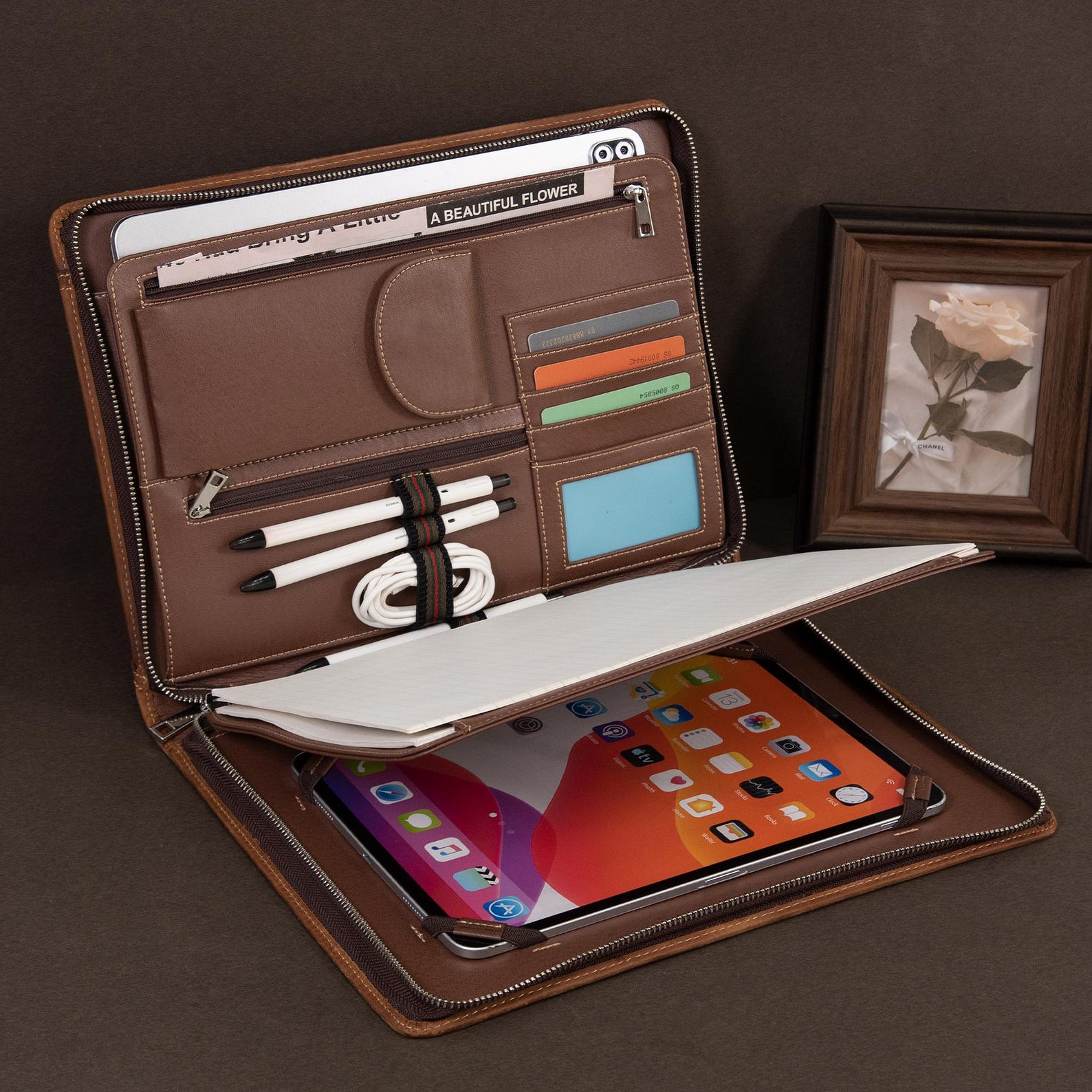 Leather Portfolio, Personalized Leather Portfolio With Pen Holder, iPad ...