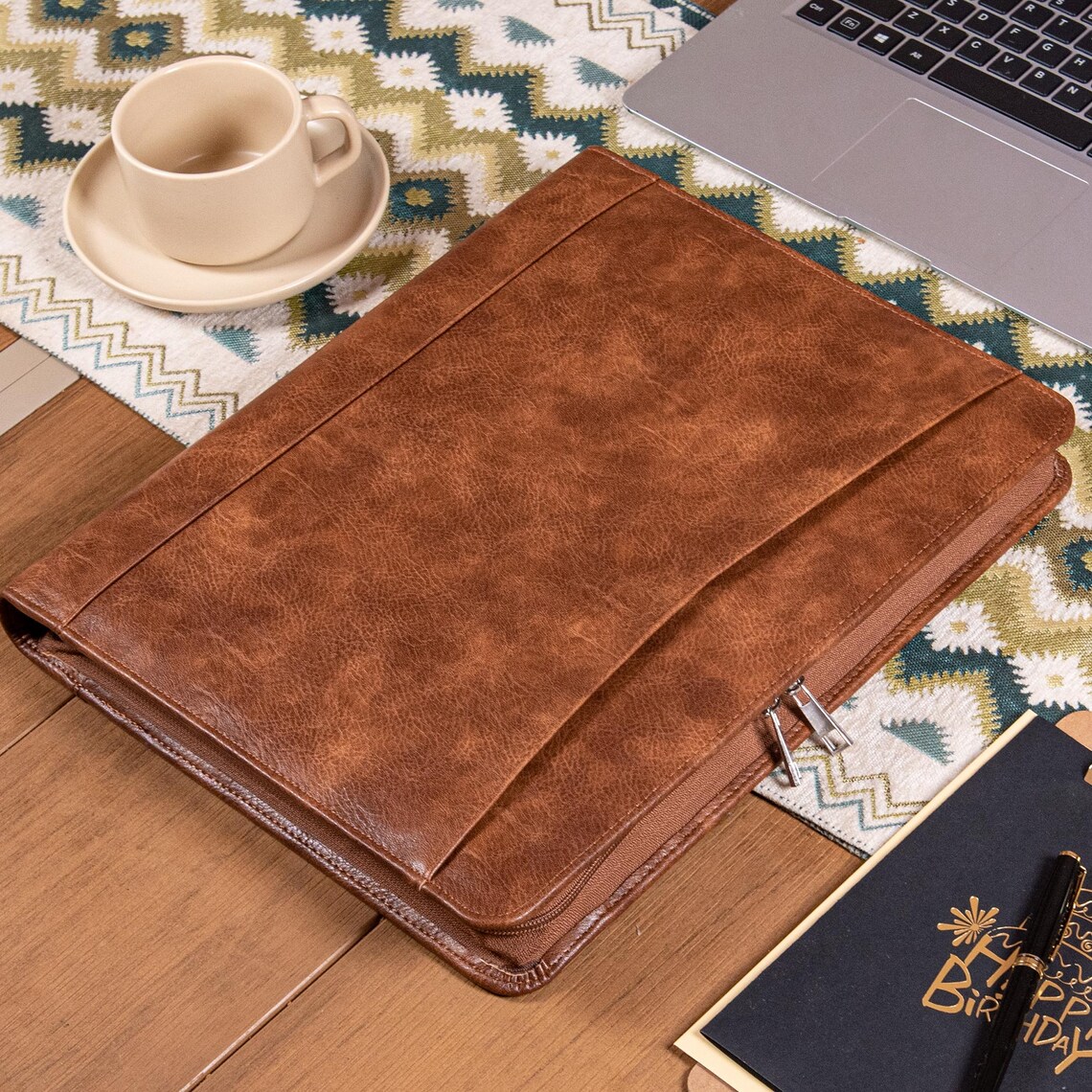 Personalized Brown Vintage Leather Portfolio, Custom Refillable ...